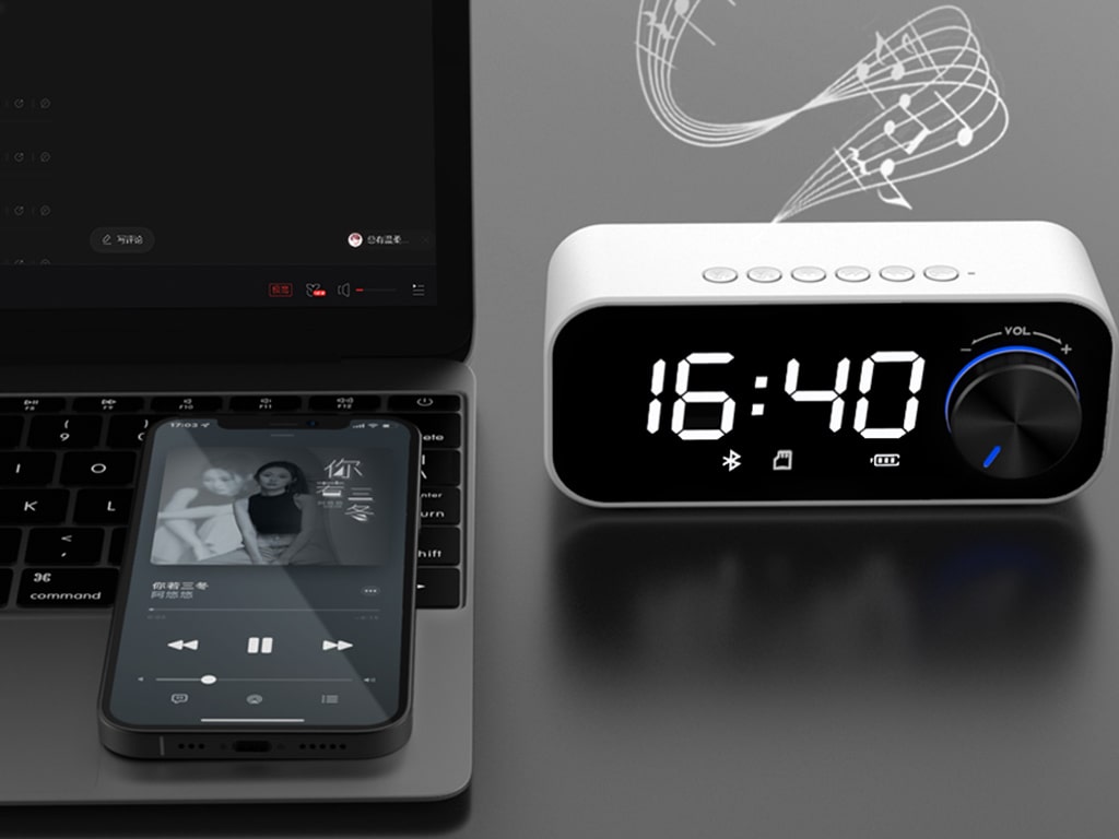 اسپیکر بلوتوث همراه با ساعت آلارم دار رسی Recci Clock Bluetooth Wireless Speaker RSK-W11 – شمرون شاپ